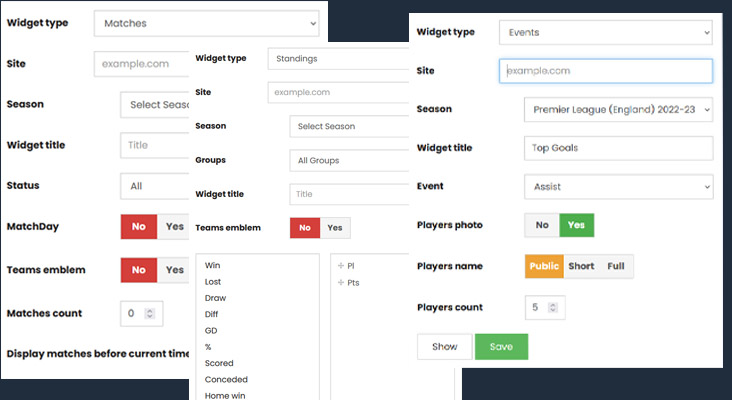 Football Widgets | Statorium